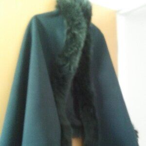 Jackets & Coats | Nwt Teal Greenish Blue Cape Coat Trimmed In Real Fox ...